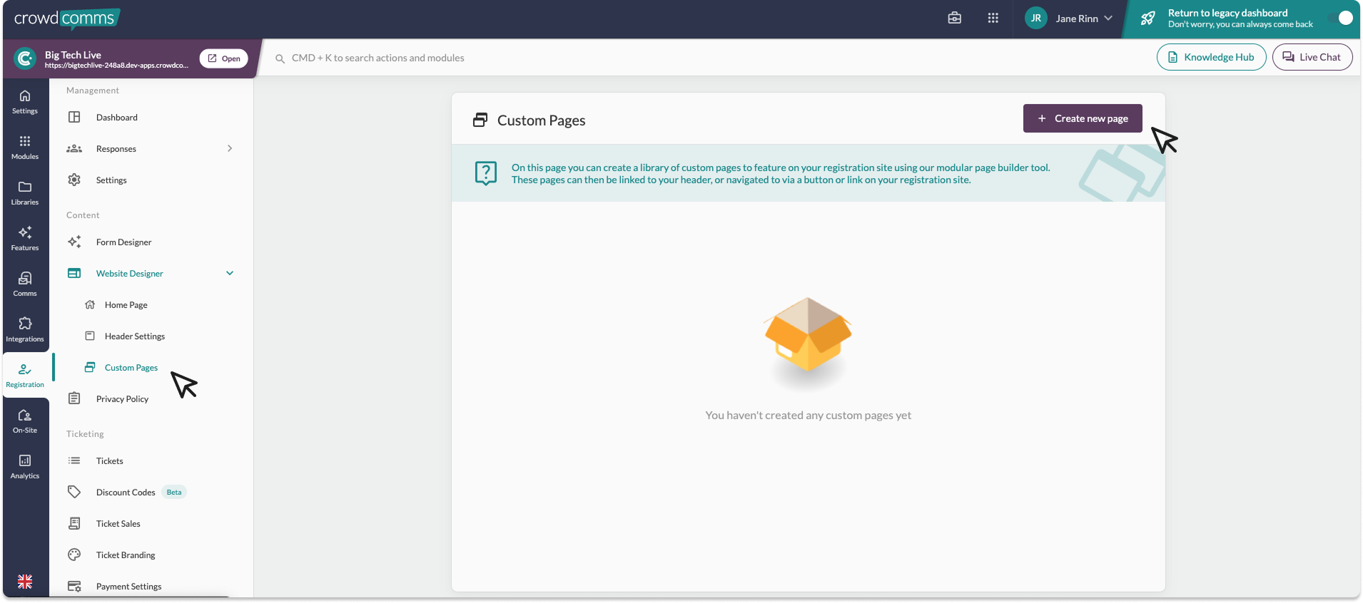 Registration Website Designer: Custom Pages - CrowdComms
