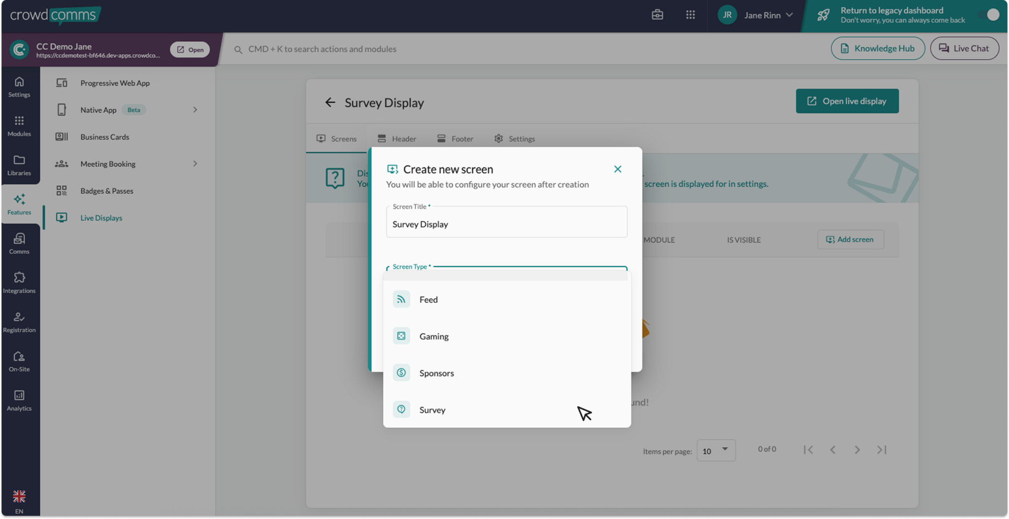 5.7 Live Displays - CrowdComms